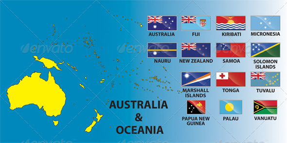 Oceania Flags Countries Australia And Oceania Political & Physical